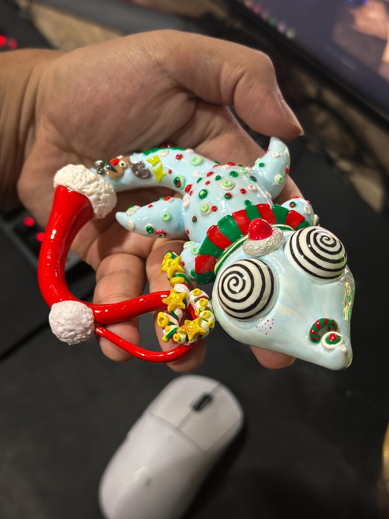 Festive Fantasy Gecko - One of a Kind Polymer Clay Art, Weird and Cute ...