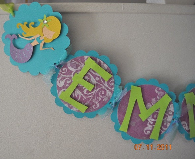 Mermaid Birthday banner in Purple Turquoise and Lime Green | Etsy