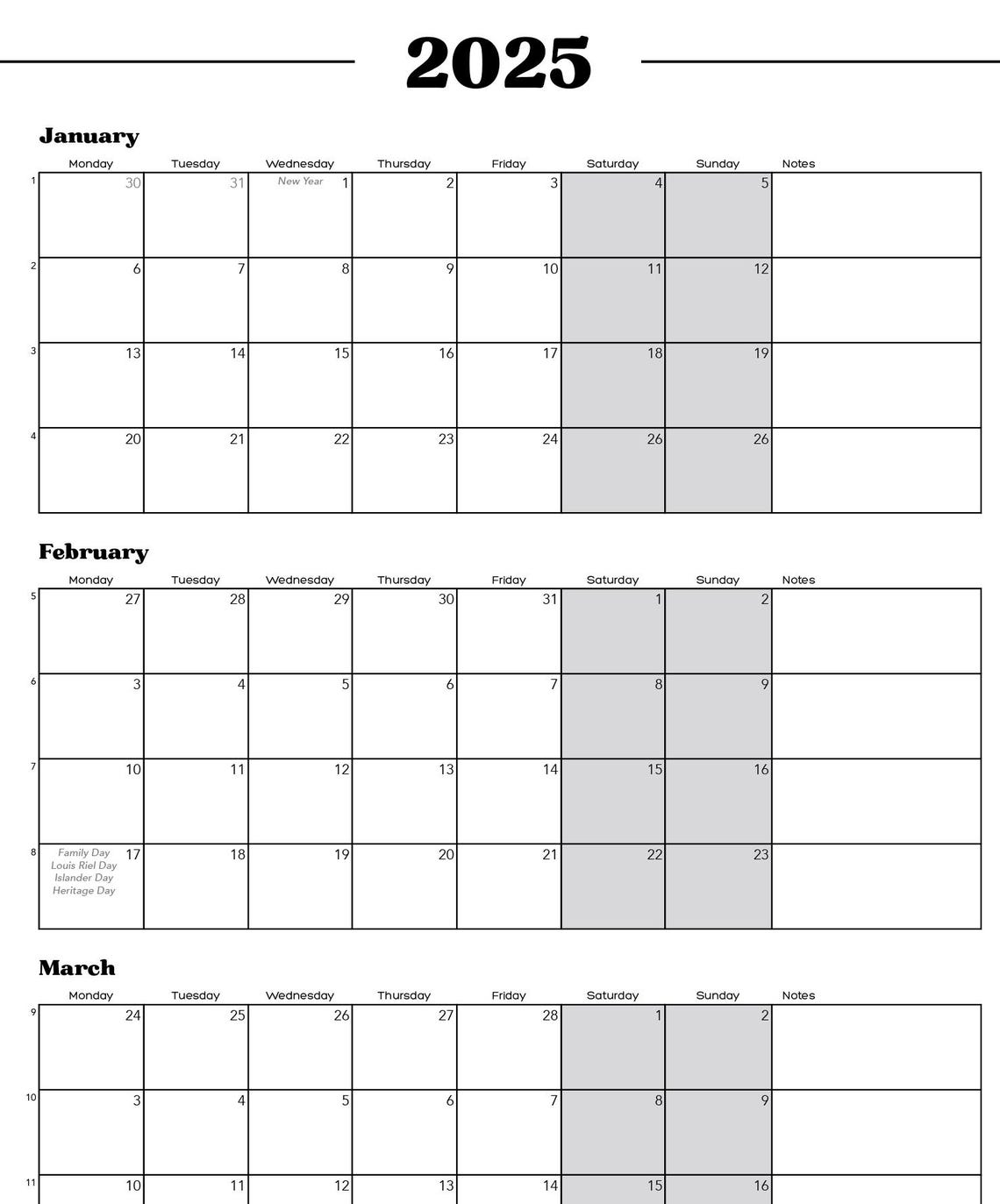 2025 Vertical Yearly Calendar (digital File for Various Notes Apps) - Etsy