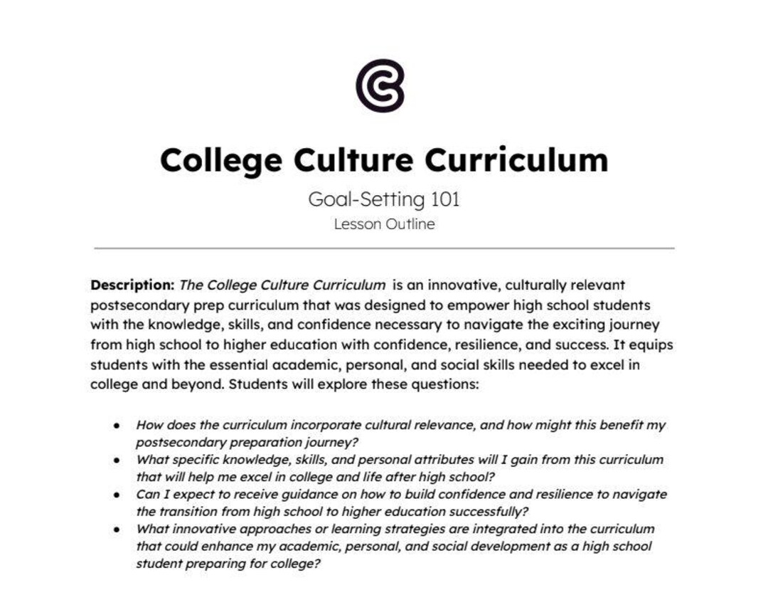 College Culture Curriculum: Goal-setting 101 Lesson - Etsy