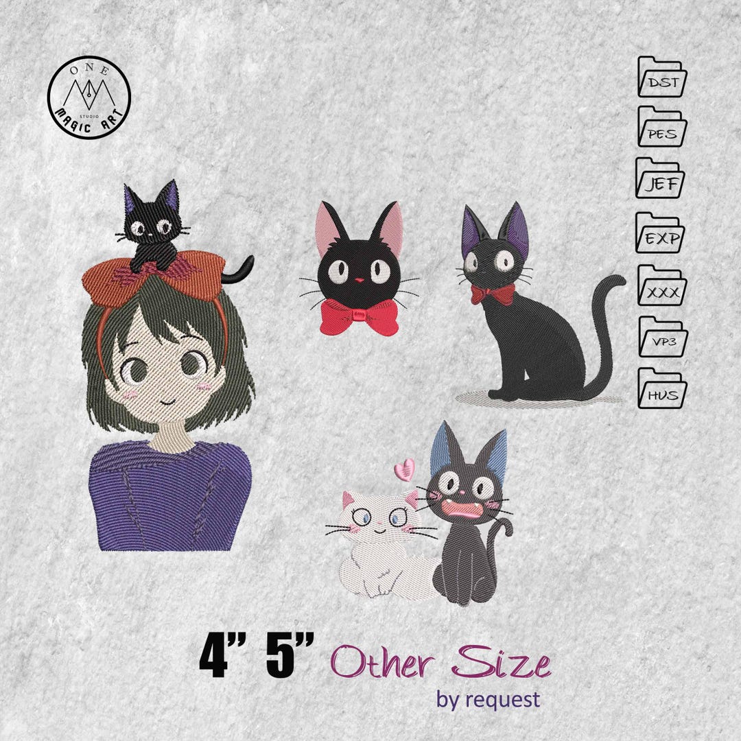 Anime Cartoon Chibi Kiki Jiji Design Embroidery Machine Pattern Digital ...