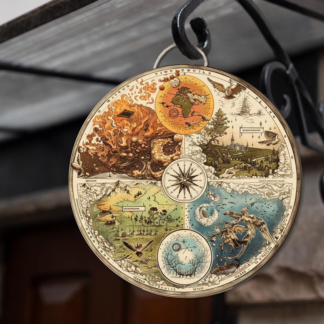 Four Elements Vintage Map Wooden Wall Art: Pagan Witchy Decor - Etsy