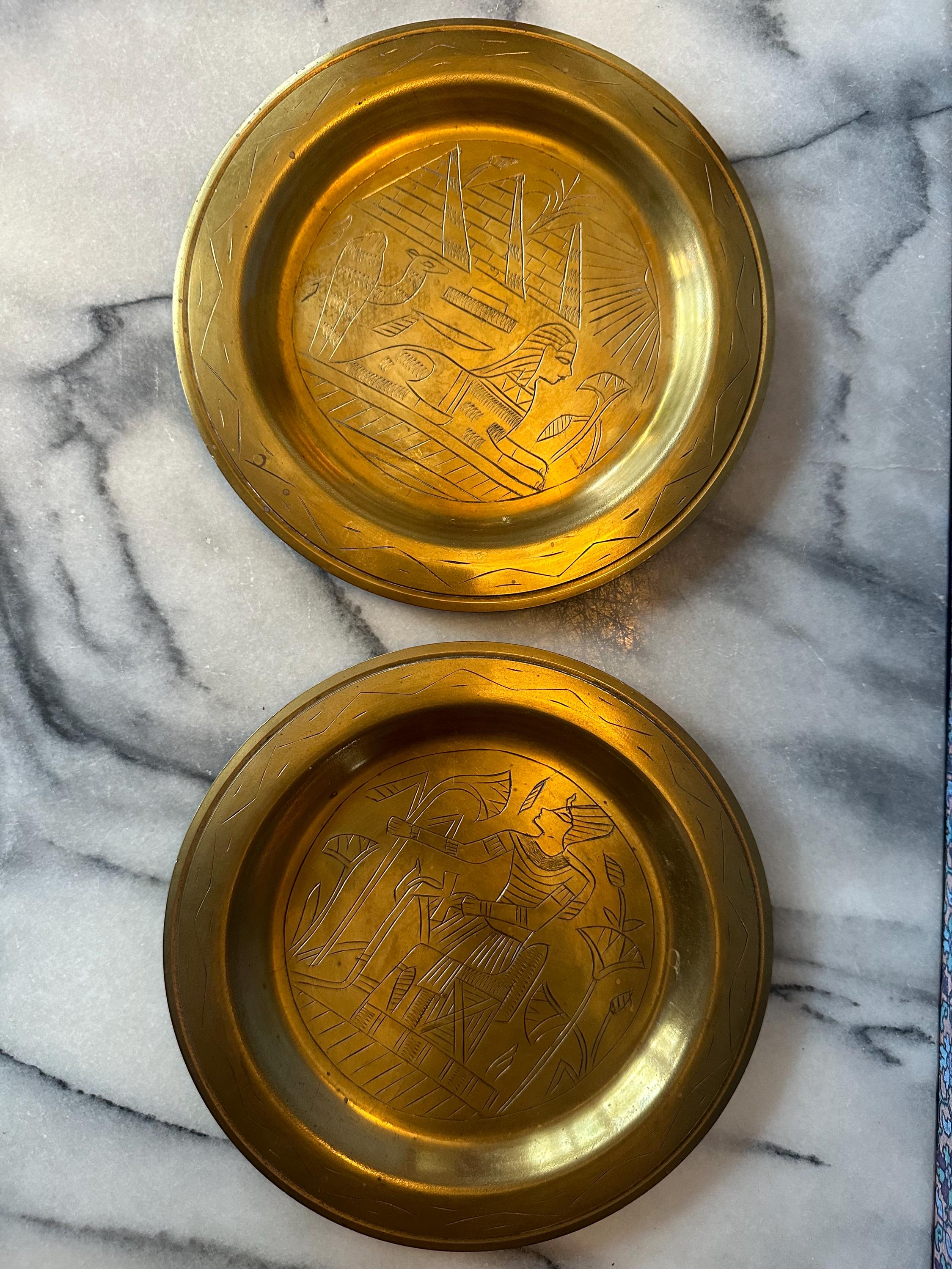 Vintage Etched Brass Egyptian Plates, Sphinx, Pyramids, Set of 2 - Etsy