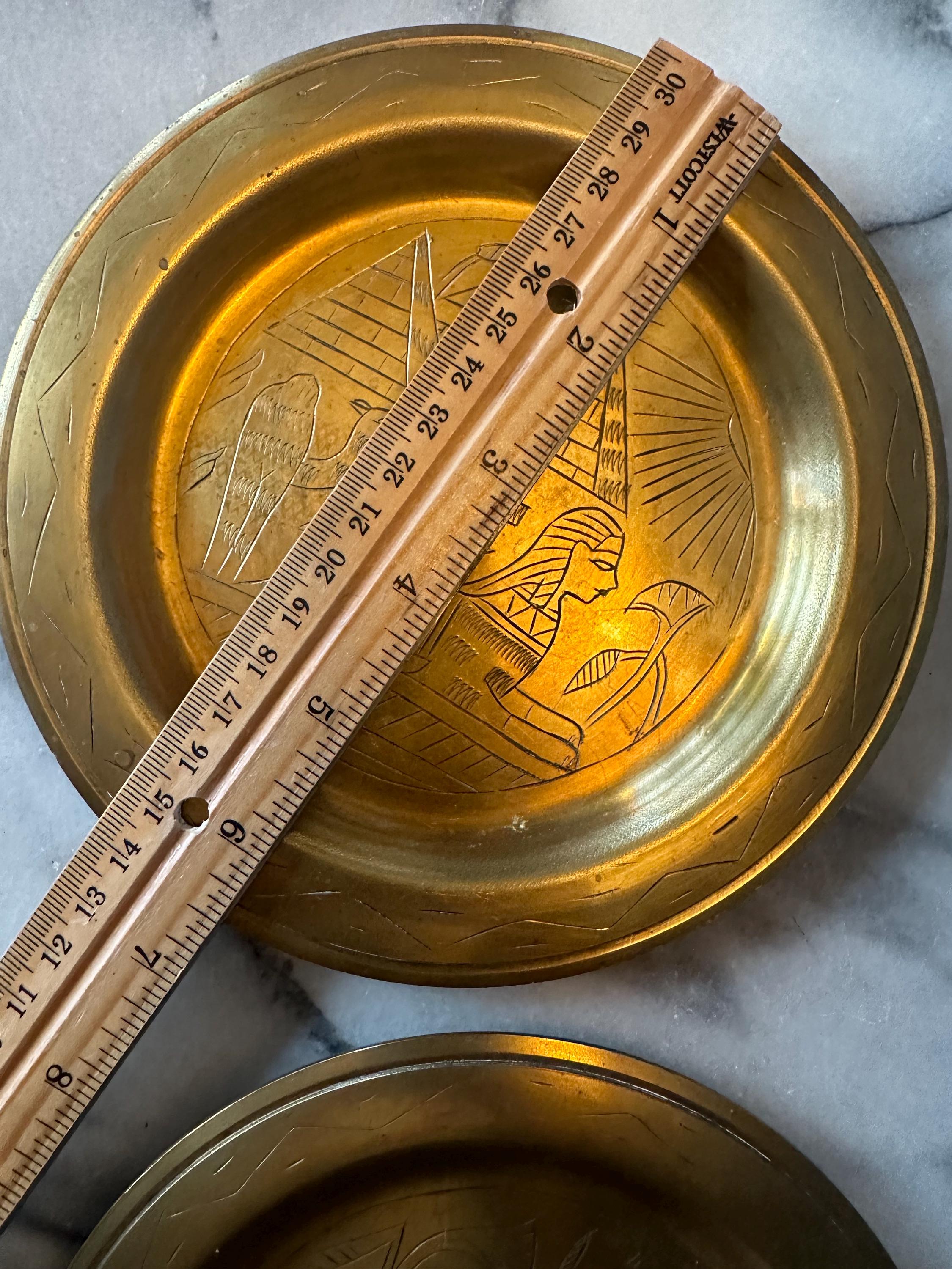 Vintage Etched Brass Egyptian Plates, Sphinx, Pyramids, Set of 2 - Etsy