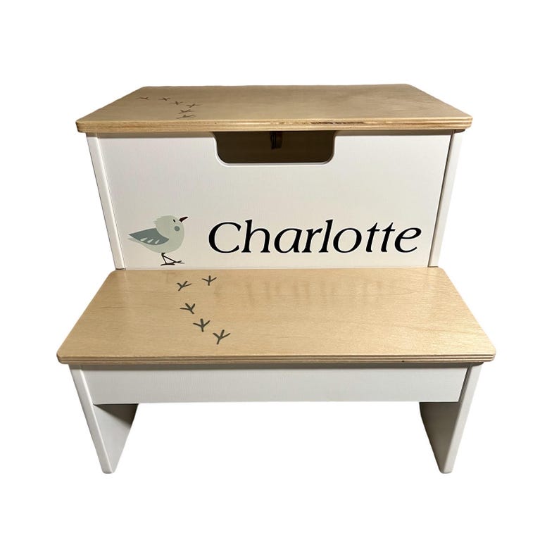 Personalized Kids Step Stool With Storage Compartment and Bird Accent ...