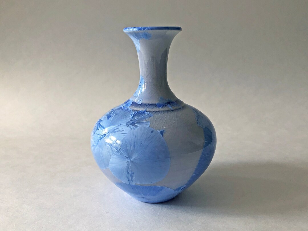 2002 Signed Phil Morgan Porcelain Bud Vase - Crystalline Blue Glaze - 4 ...