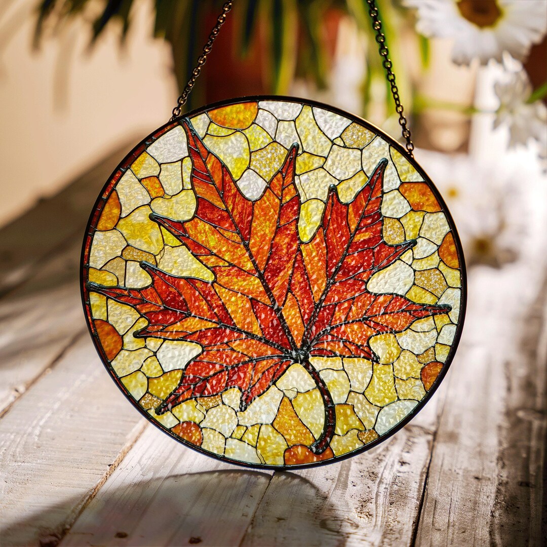 Autumn Leaf Stained Glass Suncatcher Handmade Fall Decor Gift for Mom ...
