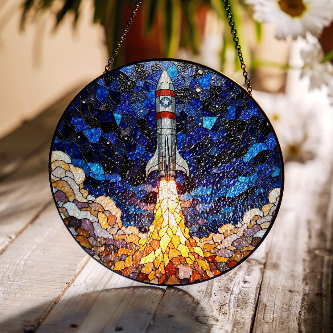 Rocket Launch Stained Glass Suncatcher Space Decor Gift for Astronaut ...