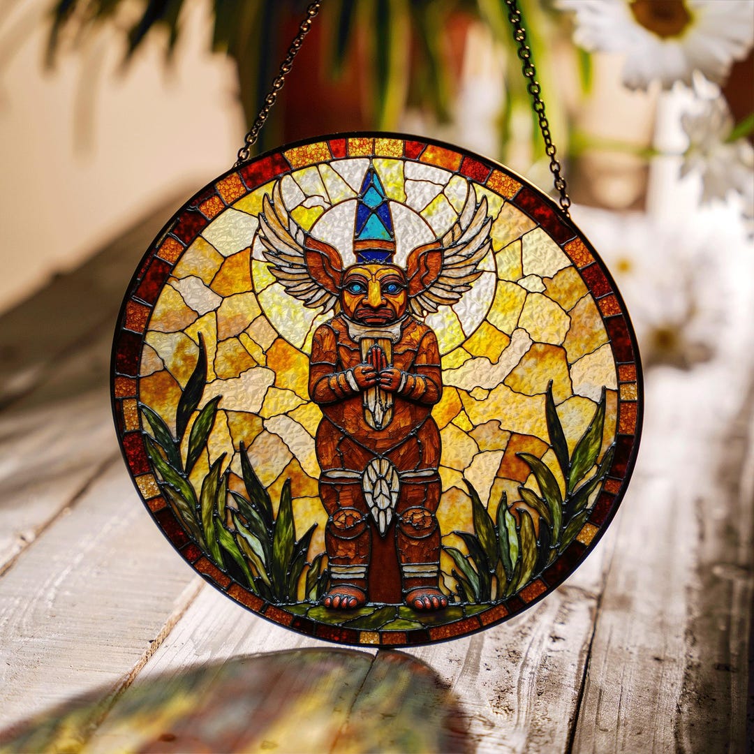 Winged Goblin Totem Art Stained Glass Suncatcher Fantasy Decor ...