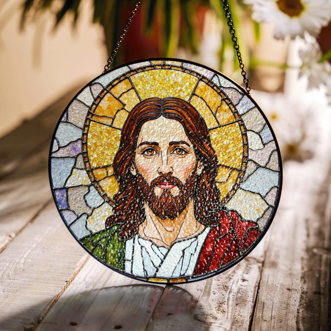 Stained Glass Jesus Christ Suncatcher Window Hanging Decorative ...