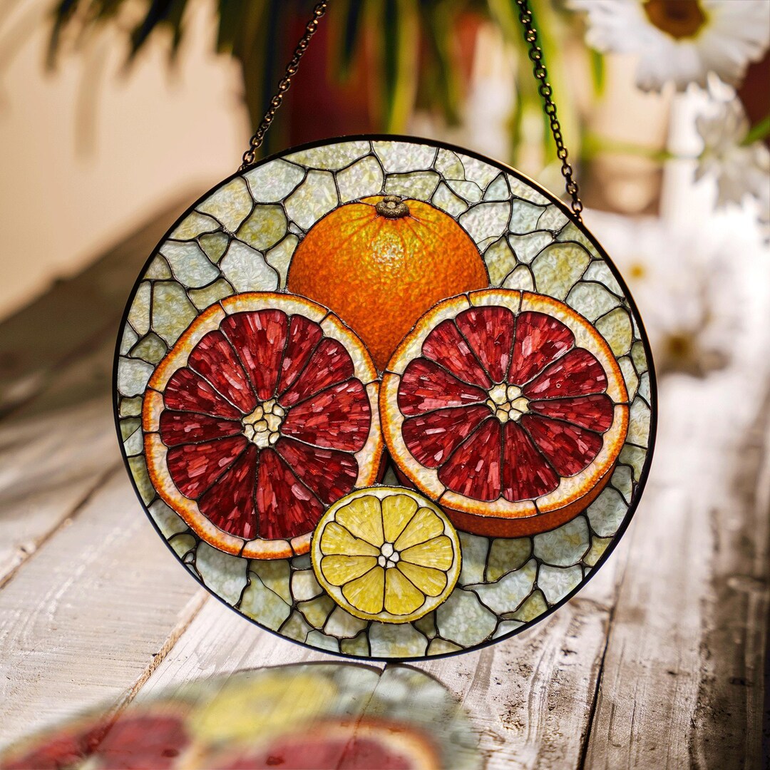 Stained Glass Citrus Fruit Slices Suncatcher Kitchen Window Decor Gift ...
