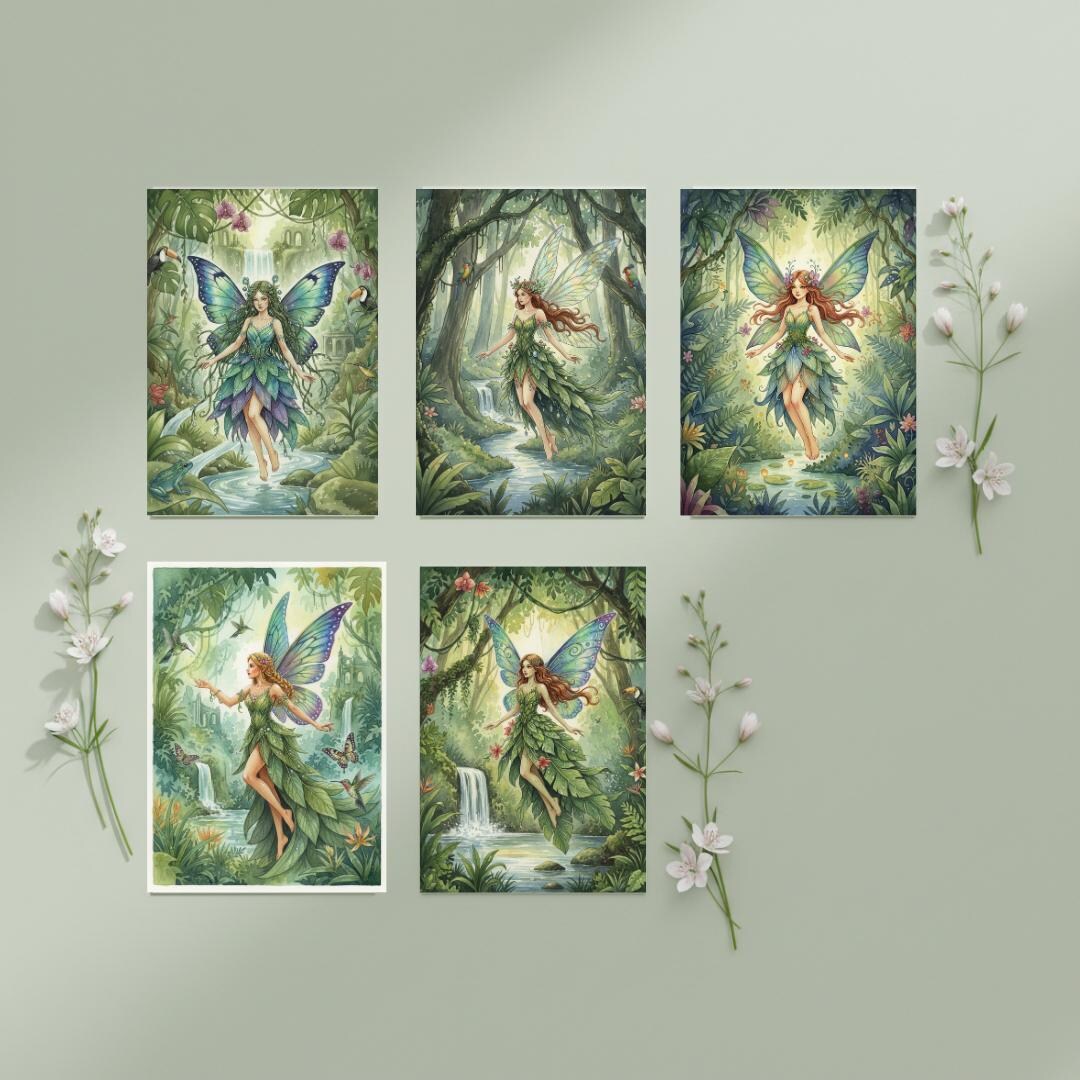 Jungle Fairy Card Set | Tropical Fairy Greeting Cards | Fantasy Nature ...