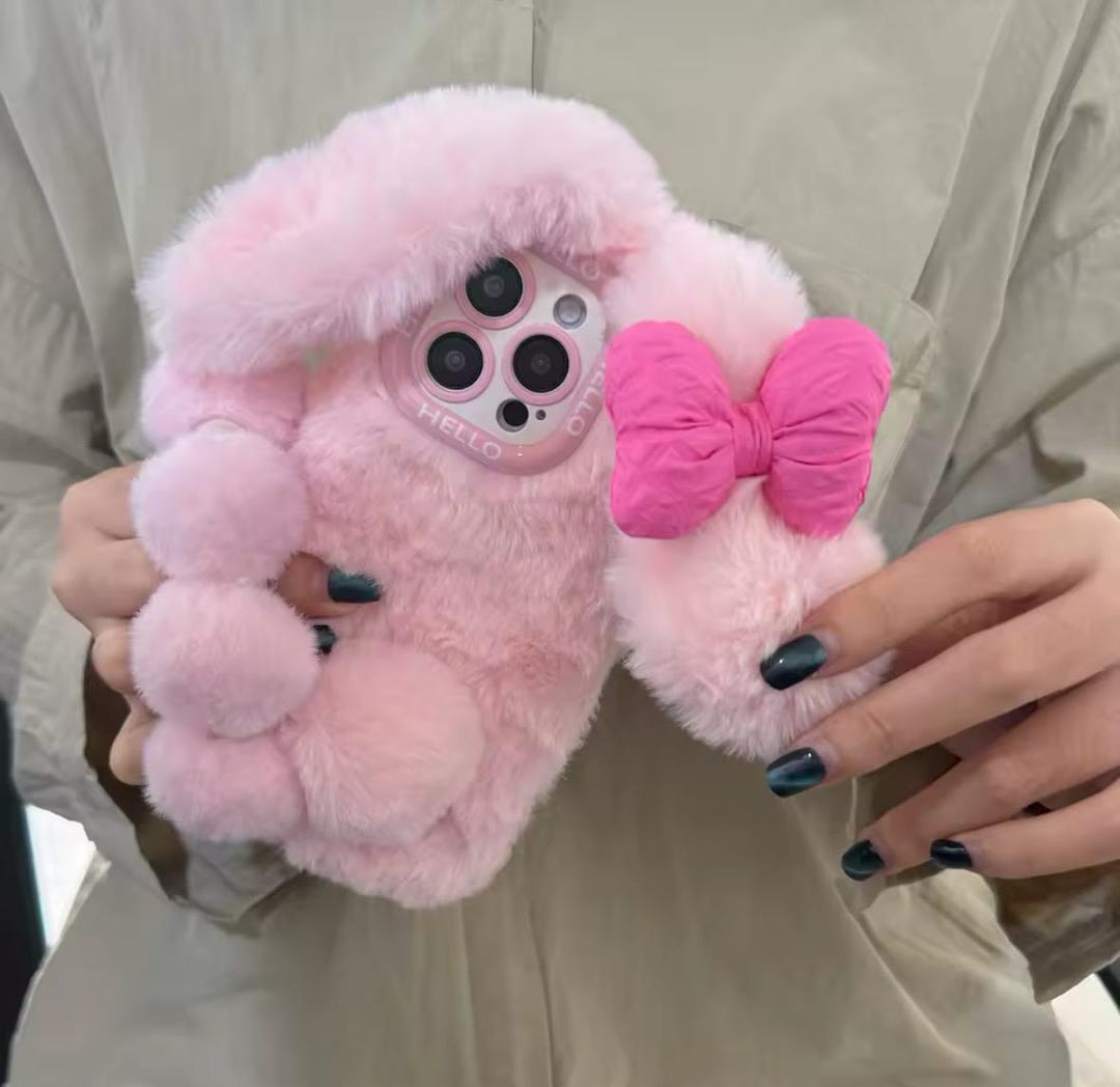 3D Pink Bow Long Ear Bunny Case Cute Phone Accessory for iPhone 16, 15 ...