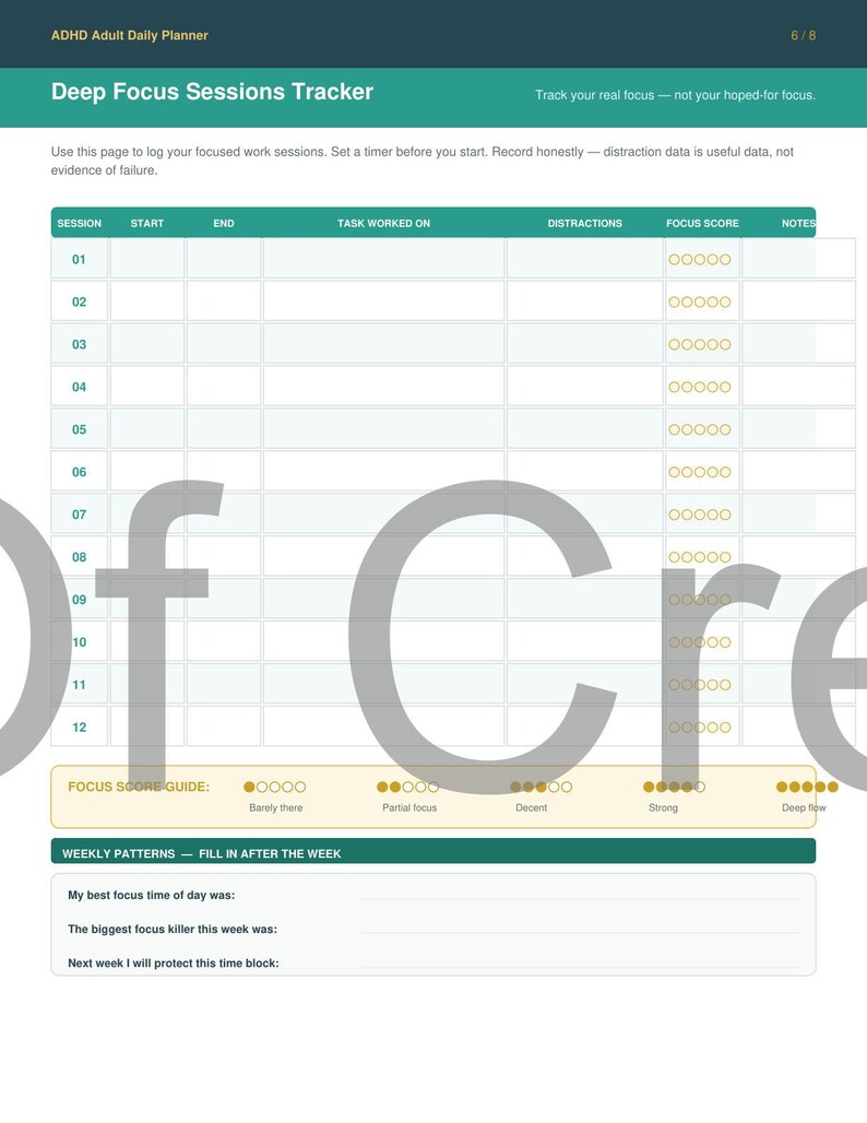 ADHD Daily Planner Printable PDF | Adult Focus Tracker Time Blocking ...