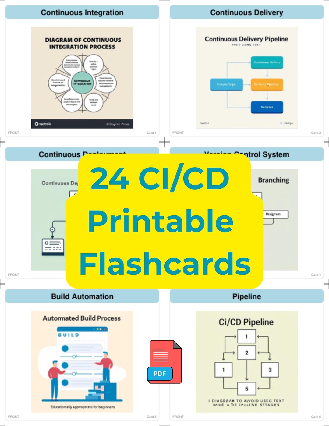 CI/CD Flash Cards – Printable Double-sided PDF, 24 Illustrated Study ...
