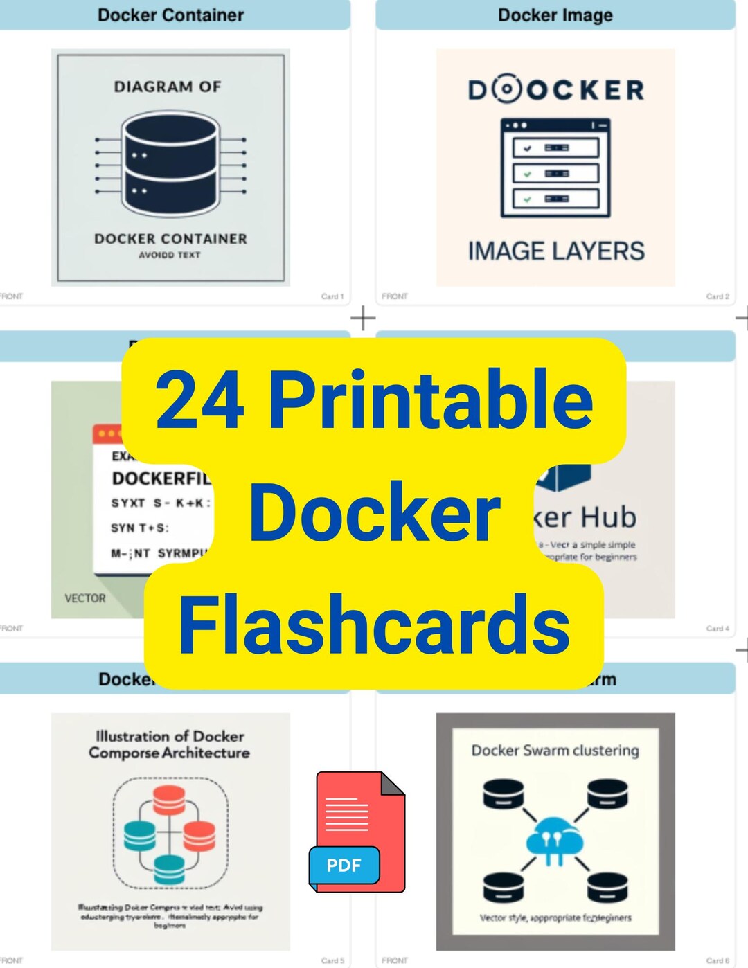 Docker Flash Cards – Printable Double-sided PDF, 24 Illustrated Study ...