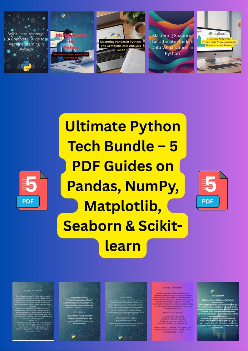 Ultimate Python Tech Bundle – 5 PDF Guides on Pandas, Numpy, Matplotlib ...