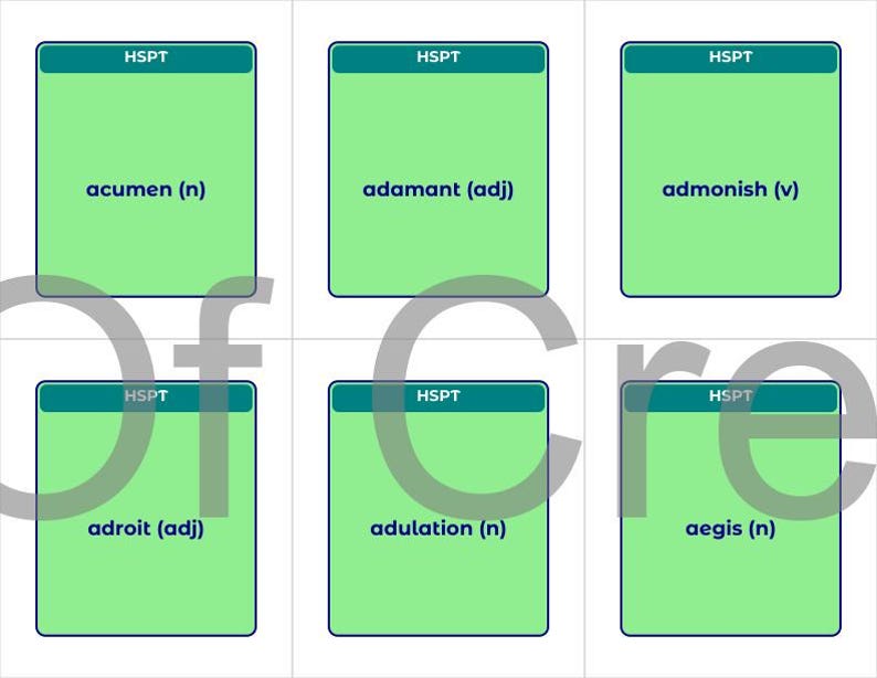 HSPT Vocabulary Flashcards: 1300+ Printable Study Cards + ANKI (PDF) - Etsy