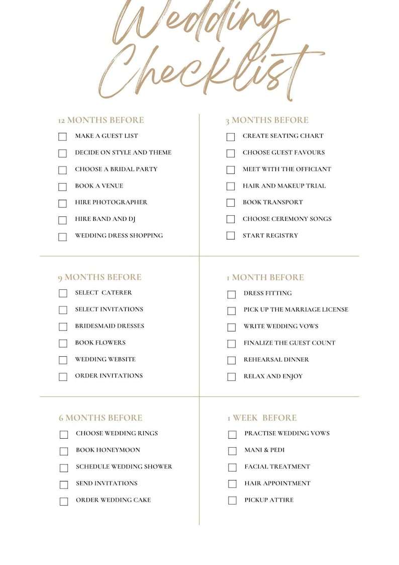 Simple Minimalistic Wedding Checklist - Etsy