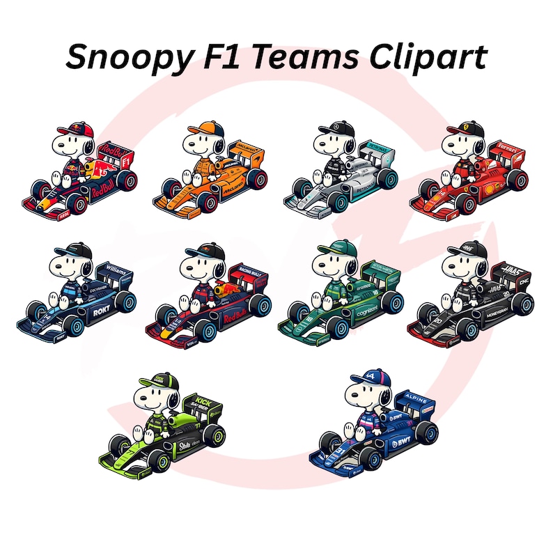 Snoopy F1 Racing 15 PNG Bundle, Snoopy Formula 1 Clipart, Cute Racing ...