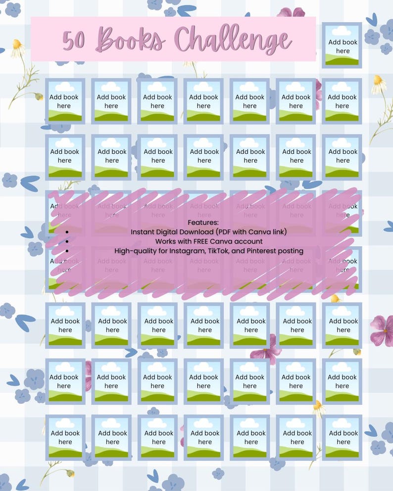 6.6 SALE** 50 Books Challenge Tracker Canva Template | Booktok Reading ...