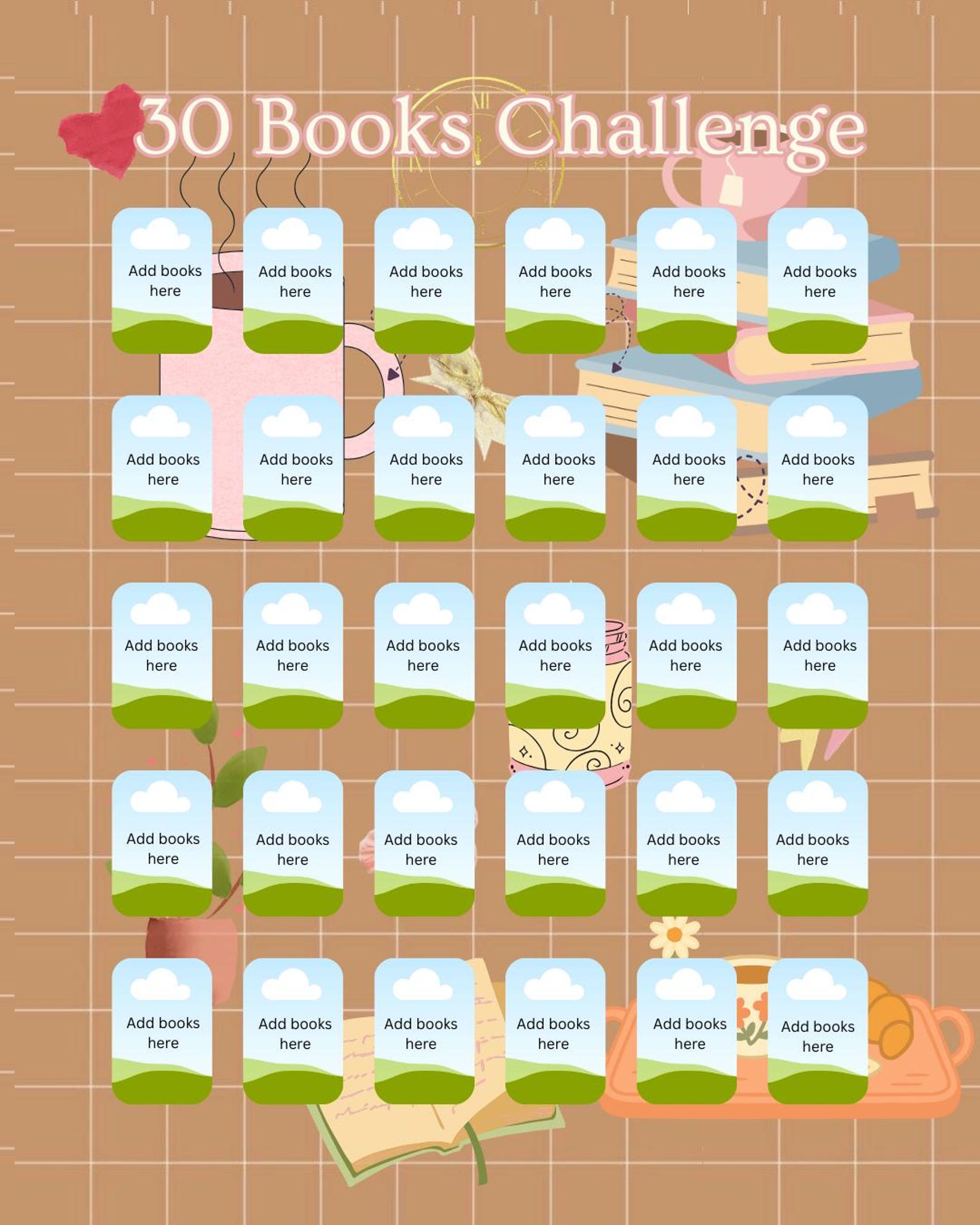 30 Books Reading Challenge Template | Booktok & Bookstagram (canva ...