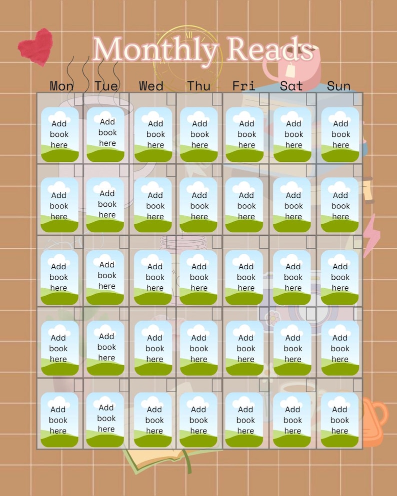 Monthly Reading Tracker Canva Template | Book Journal (digital Download ...