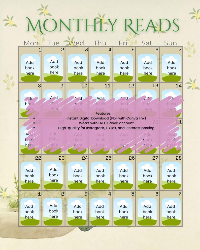 6.6 SALE** Monthly Reading Tracker Canva Template | Book Journal ...