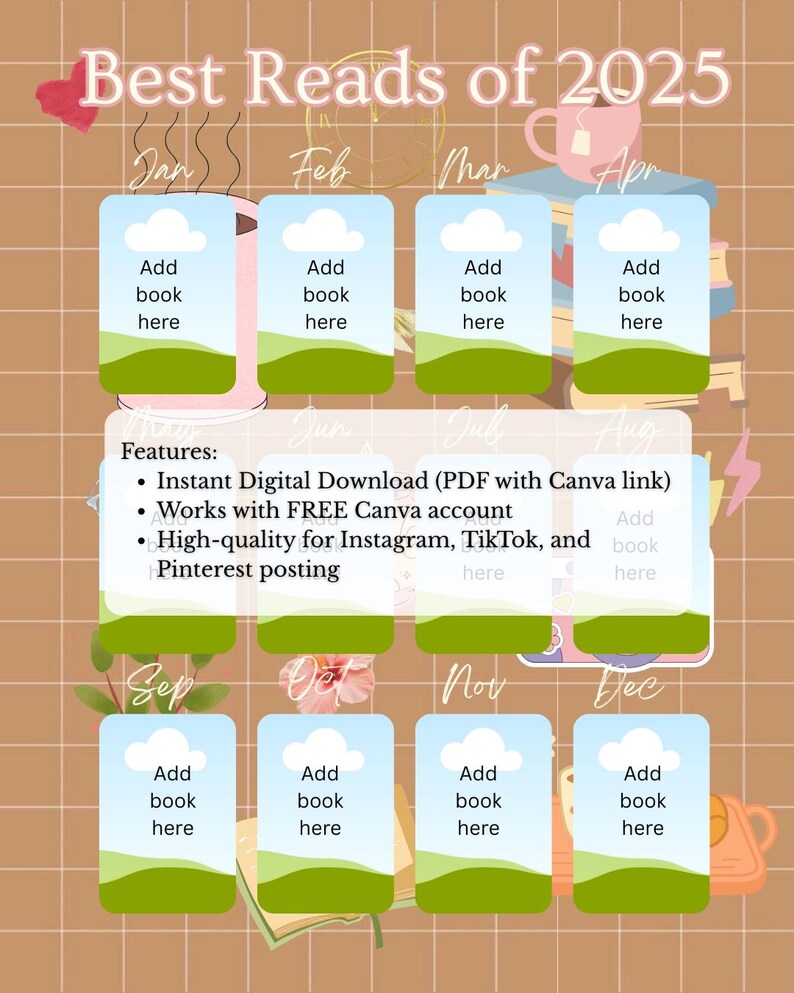 Best Reads of 2025 Template | Canva Free Book Tracker | Monthly Reading ...