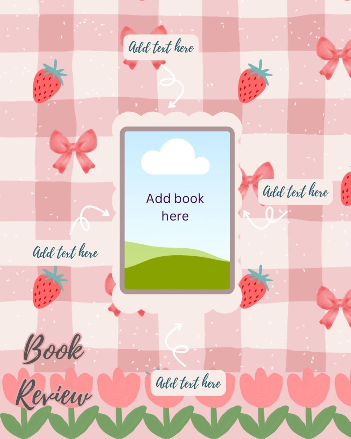 Editable Strawberry Gingham Book Review Canva Template | Quick and Easy ...