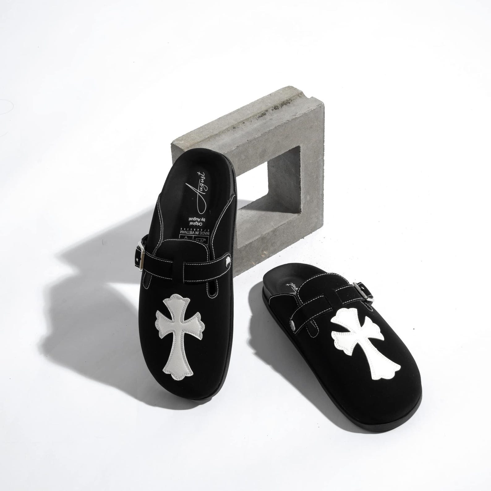 Gothic Suede Clogs: Cross & Skeleton Design - Unisex Streetwear Mules ...