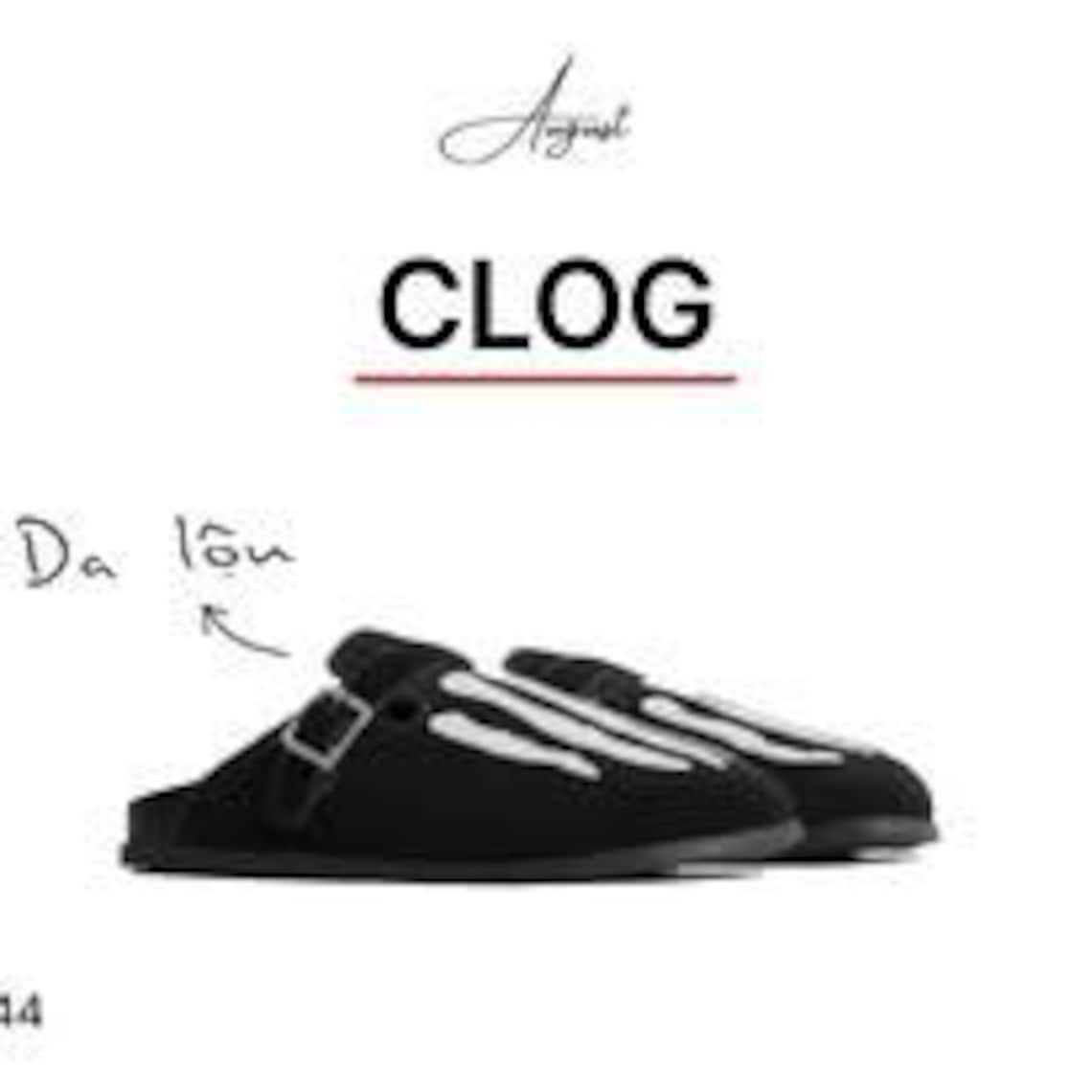 Gothic Suede Clogs: Cross & Skeleton Design - Unisex Streetwear Mules ...