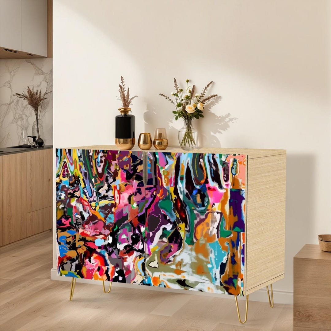 Artistic Sideboard Artistic Buffet Abstract Credenza Wooden Storage ...