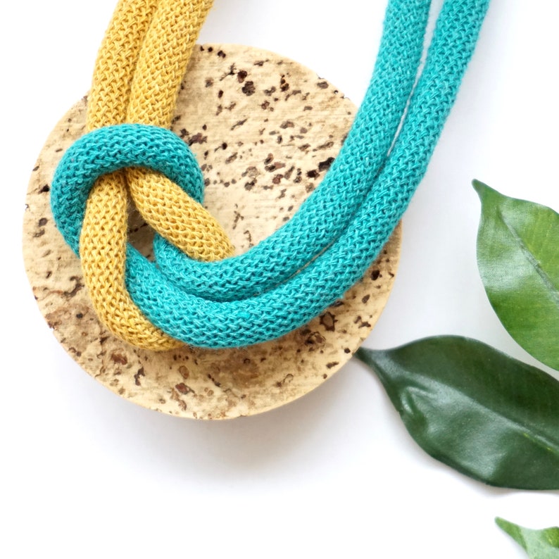 Yellow turquoise rope necklace cotton fabric necklace | Etsy