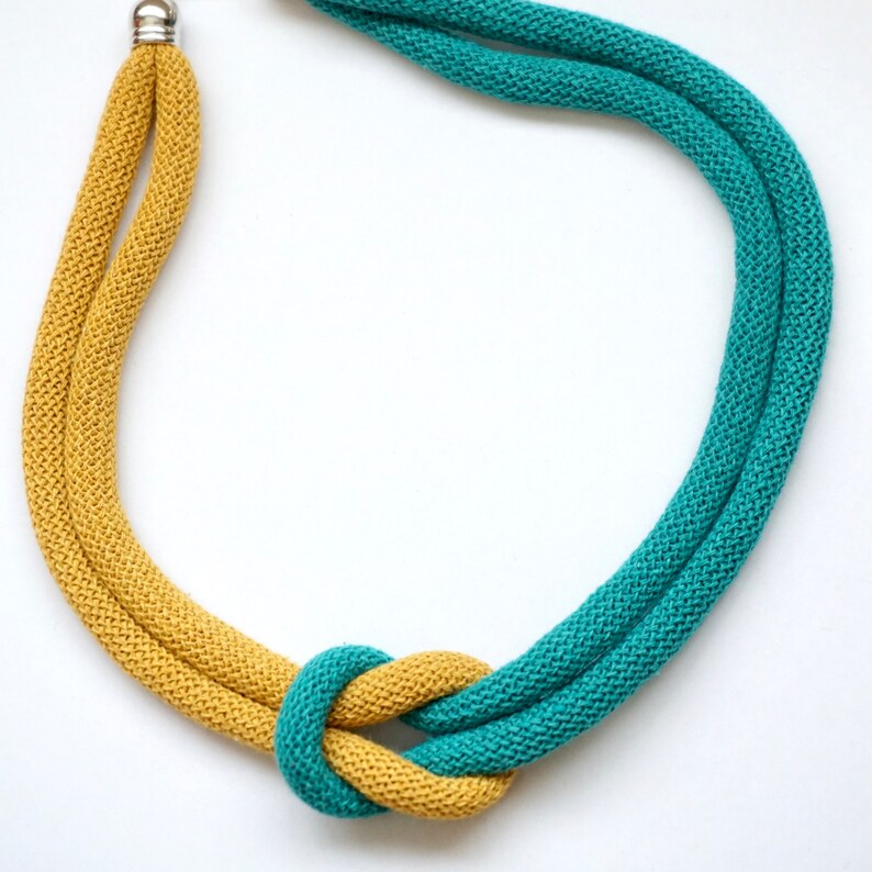 Yellow turquoise rope necklace cotton fabric necklace | Etsy