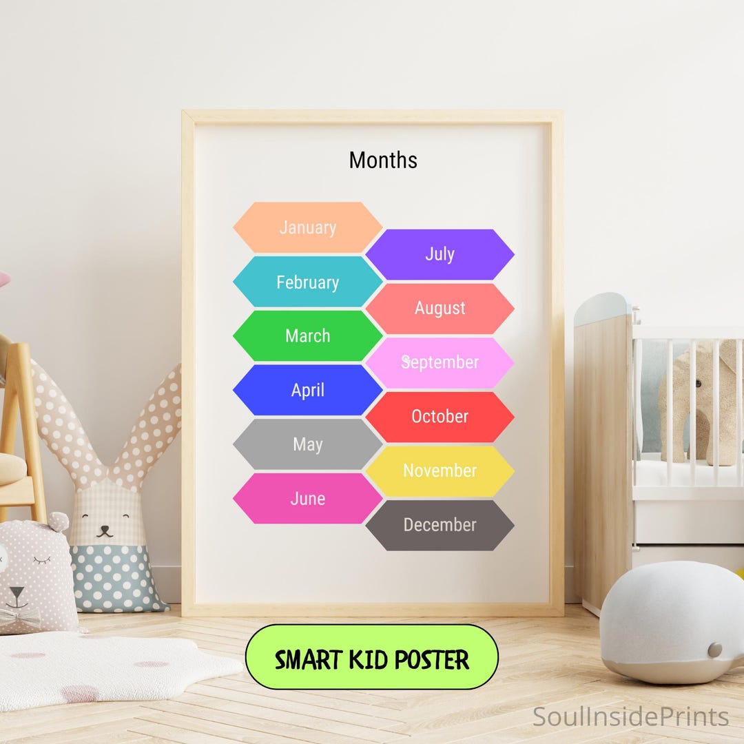 Bright & Colorful Months of the Year Poster | Kids Learning Print ...