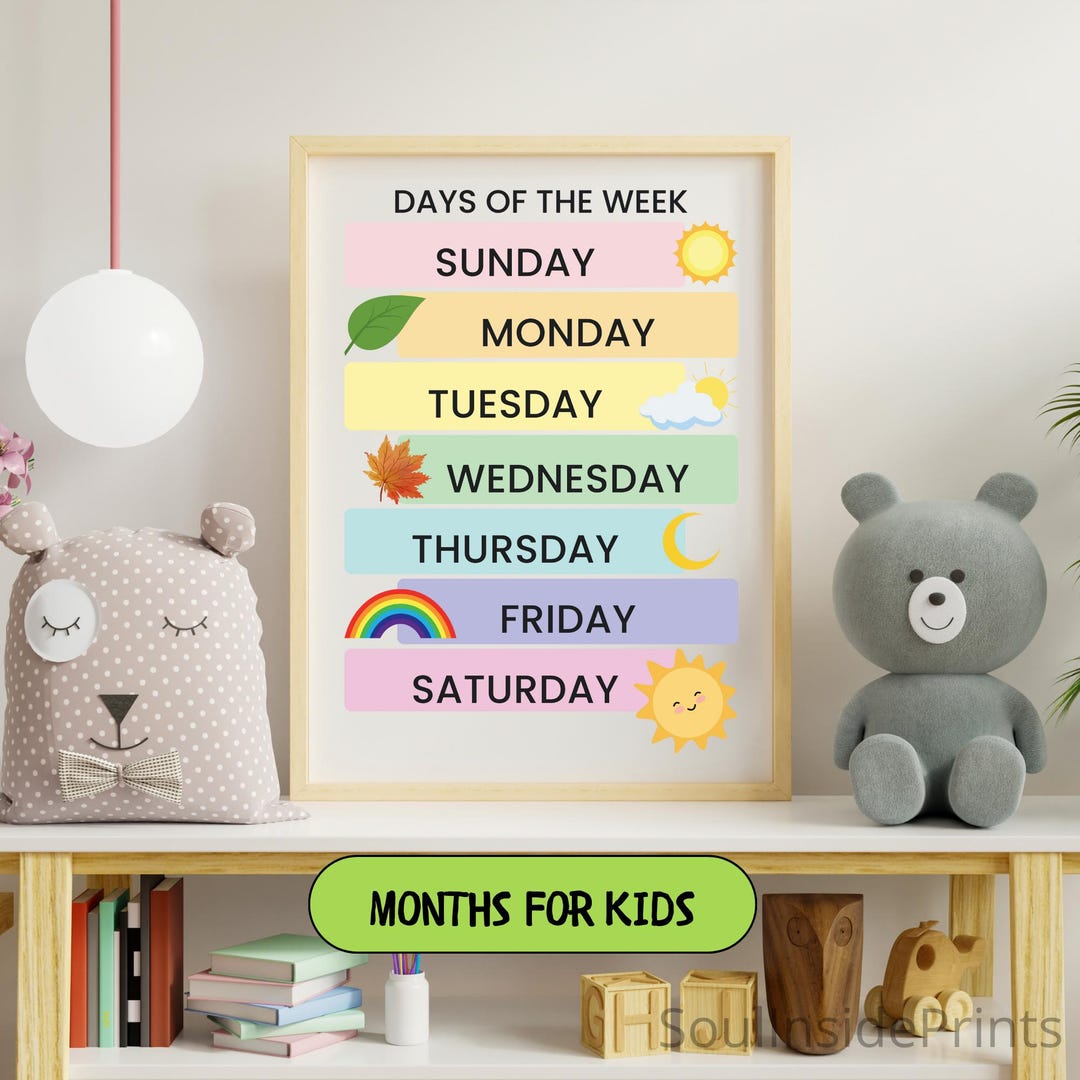 Days of the Week Poster – Cute Educational Printable for Kids - Etsy