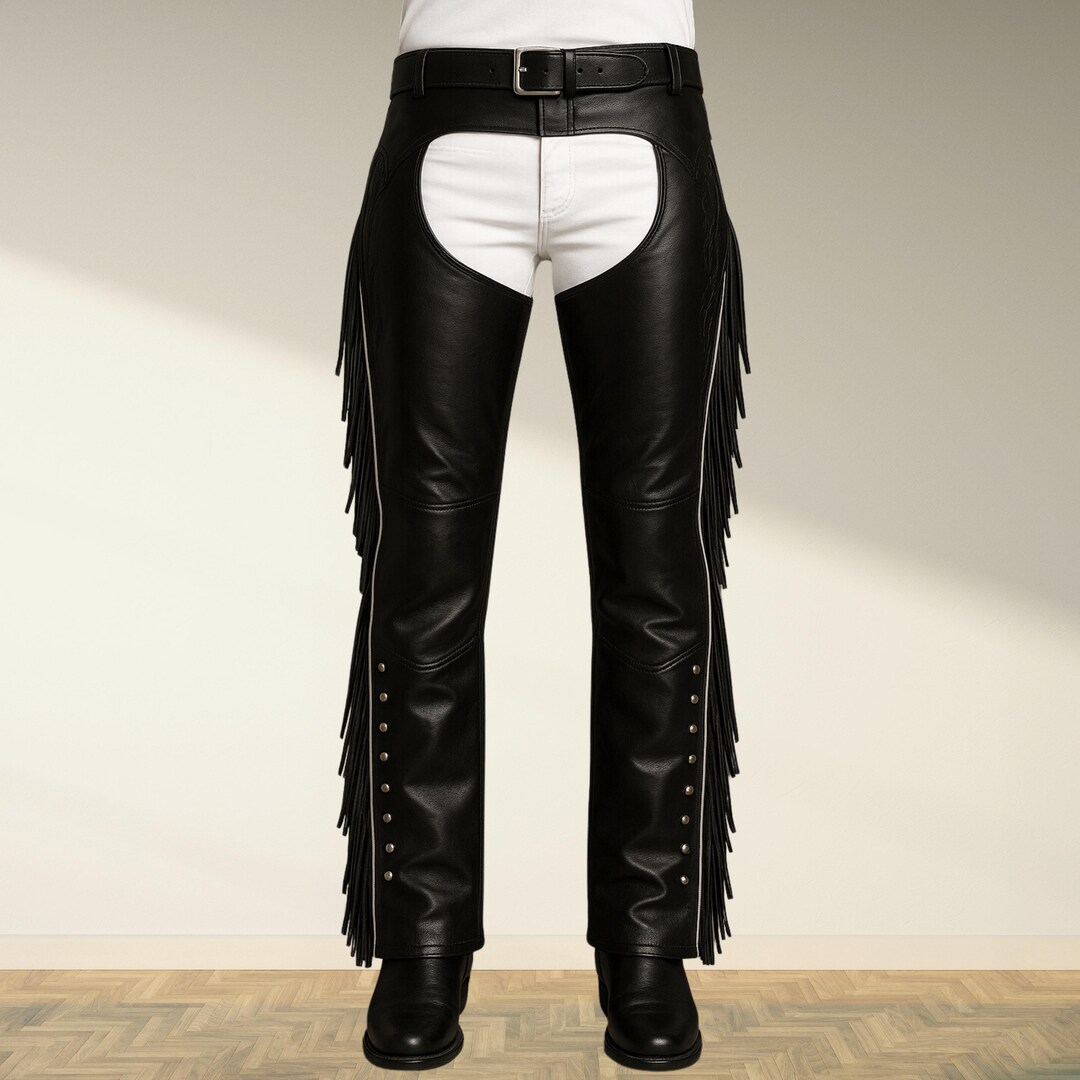 Handmade Black Leather Fringe Chaps: Steampunk Biker Legwear - Etsy