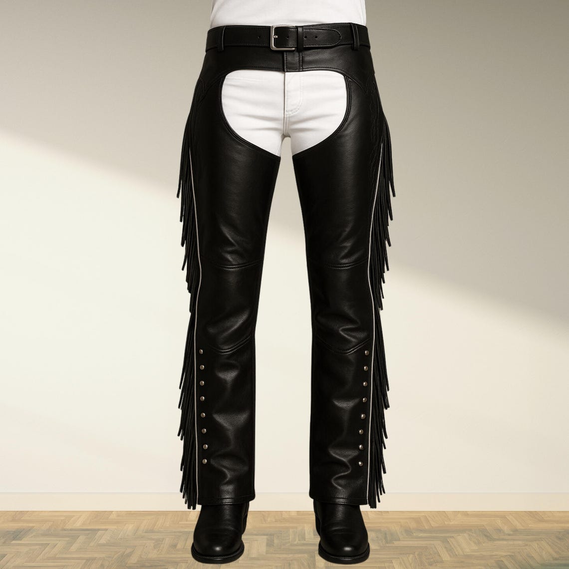 Handmade Black Leather Fringe Chaps: Steampunk Biker Legwear - Etsy