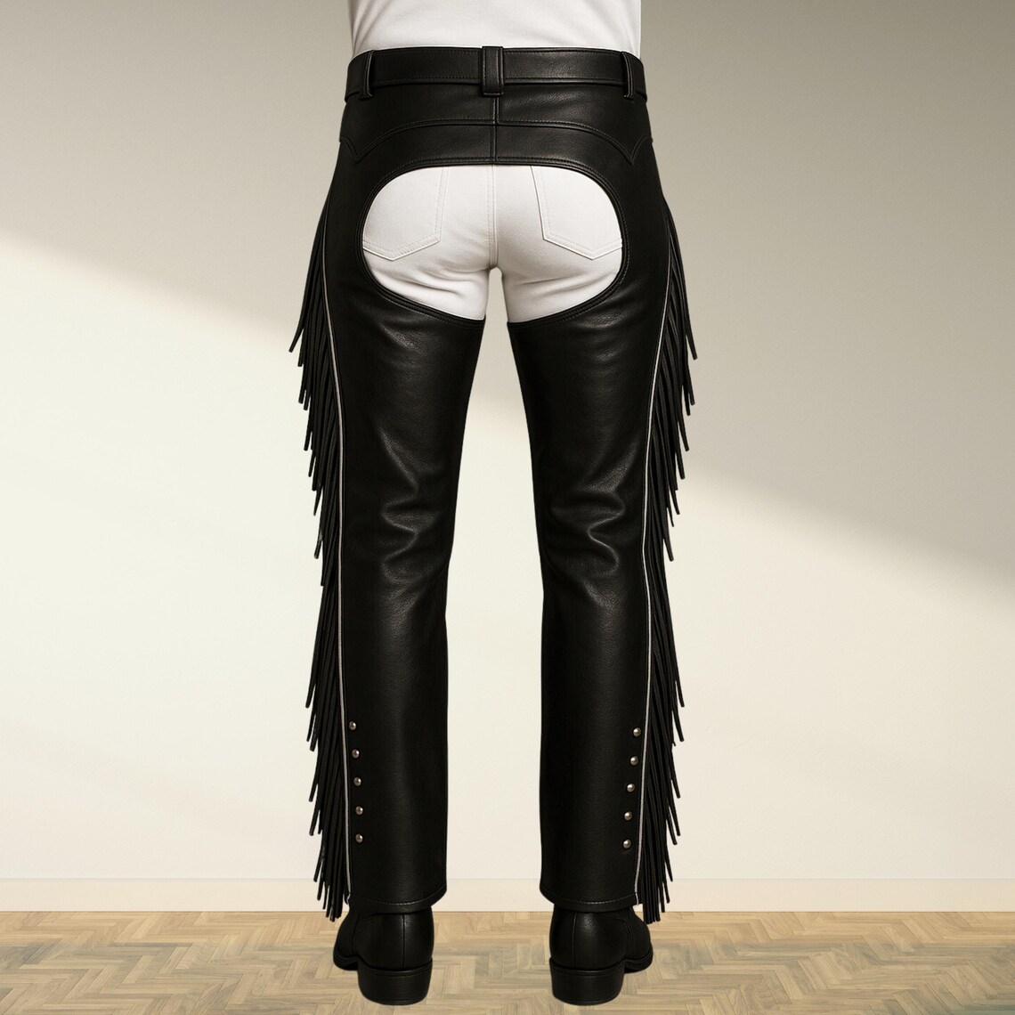 Handmade Black Leather Fringe Chaps: Steampunk Biker Legwear - Etsy