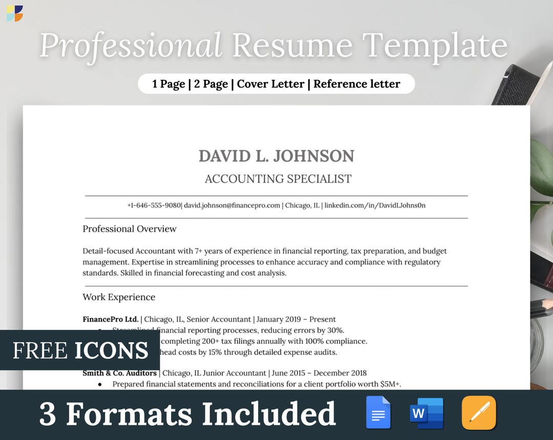 Modern Resume Template Accounting Clean & Simple CV Design for Word ...
