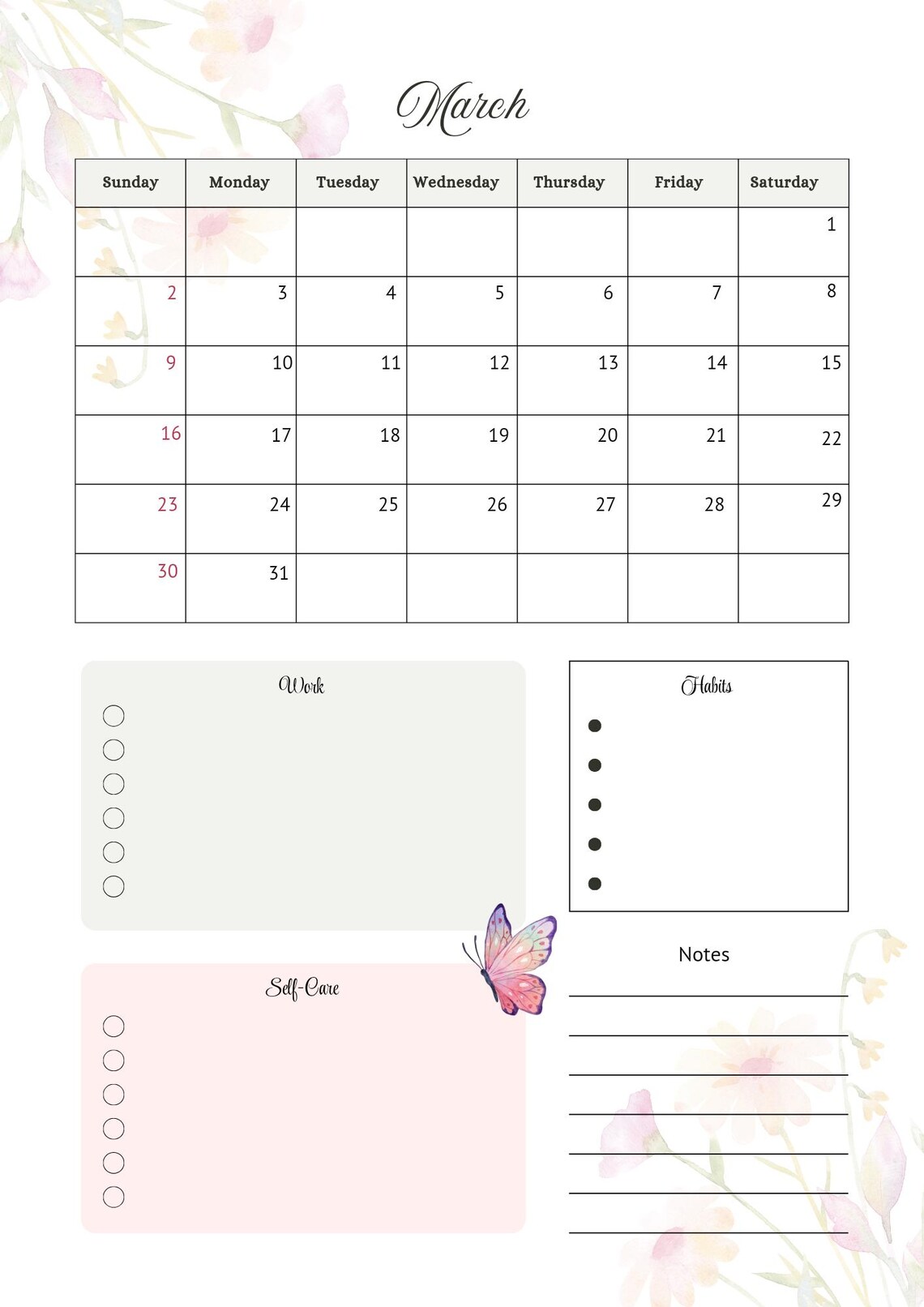 2025 Monthly Planner Printable, A4/a5/letter/half Size, Monthly ...