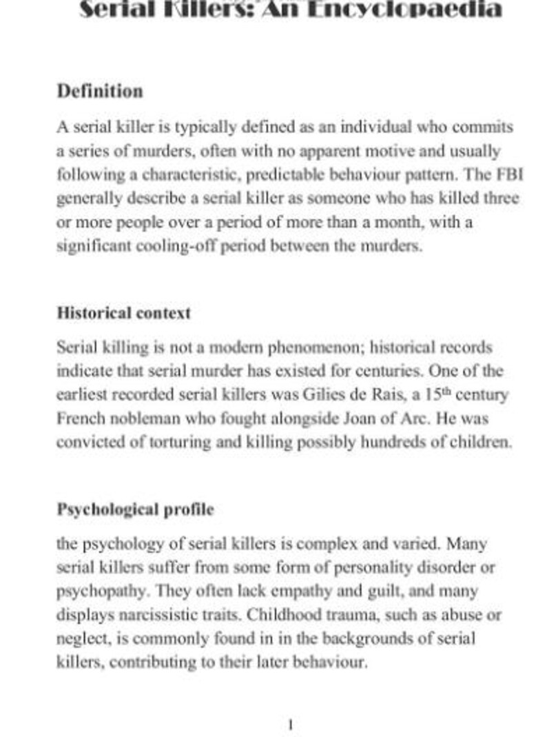 Serial Killers From Around the World Book, Non Fiction Hand-made Black ...
