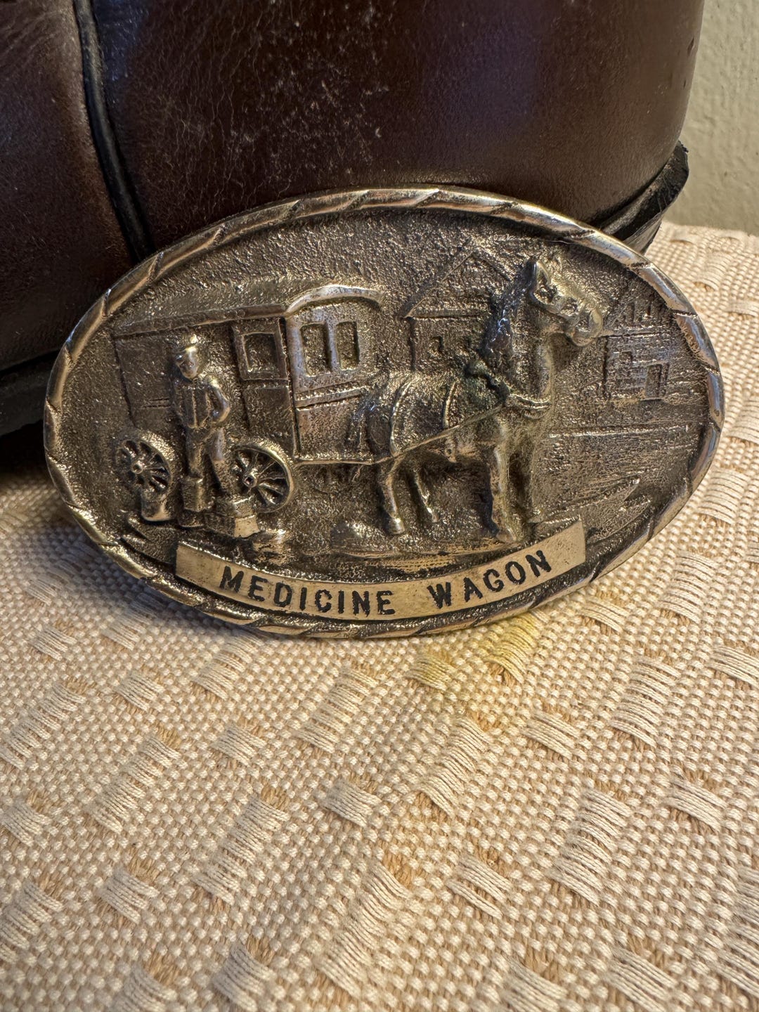 Tony Lama Medicine Wagon Belt Buckle - First Edition Solid Brass - Etsy