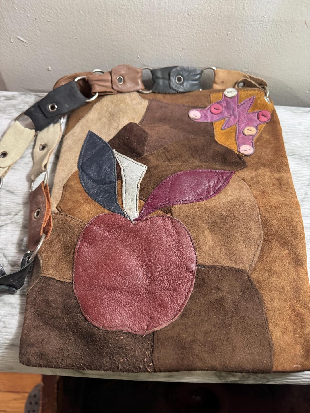 Vintage Patchwork Leather Apple Shoulder Bag - Etsy