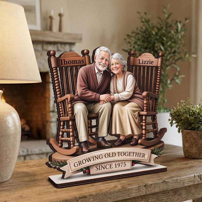 Personalized Growing Old Together Elderly Couple Rocking Chair Frame ...
