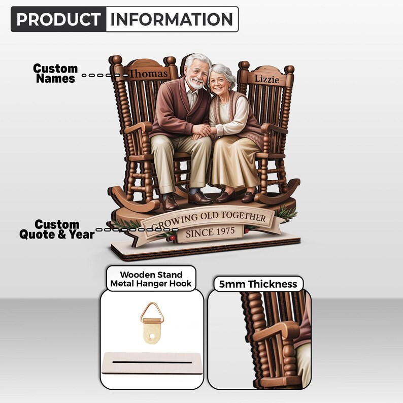 Personalized Growing Old Together Elderly Couple Rocking Chair Frame ...