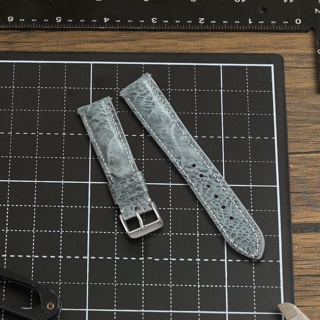 Custom Gray Ostrich Leather Watch Band 12mm-26mm, Replacement Leather ...