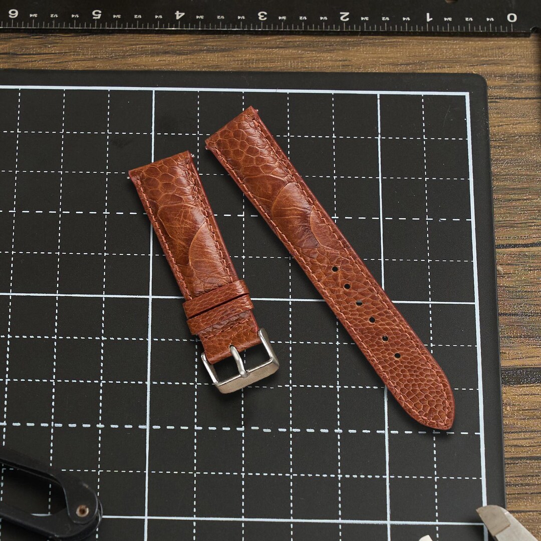 Custom Brown Ostrich Leather Watch Band 12mm-26mm, Replacement Leather ...