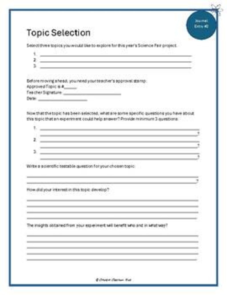 Printable Science Fair Project Journal for Grades 712 Digital Download ...